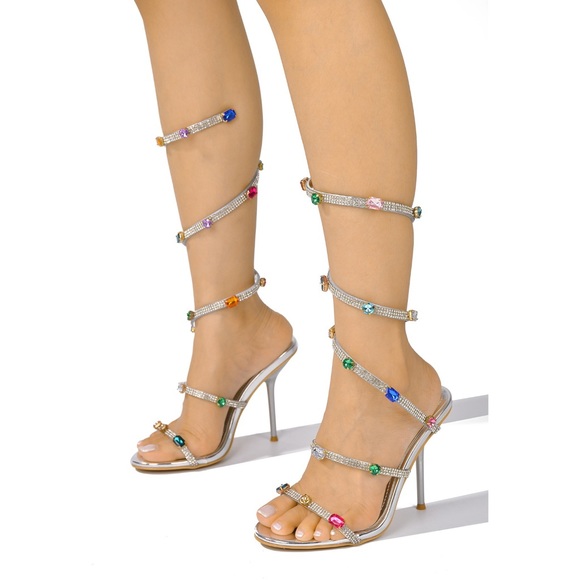 Shoes | Limited Edition Glamorous Gemstone Spiral Heels Silver | Poshmark